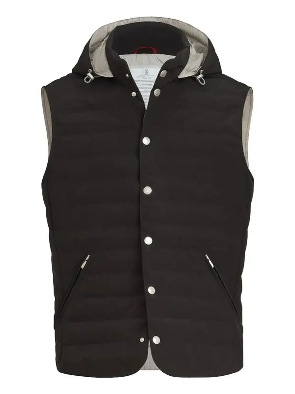 Brunello Cucinelli Bonded Nylon Down Vest With Detachable Hood - Black