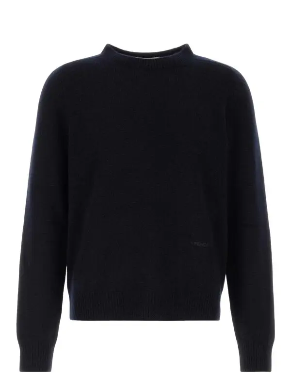 Fendi Logo Embroidered Knitted Jumper - Navy Blue