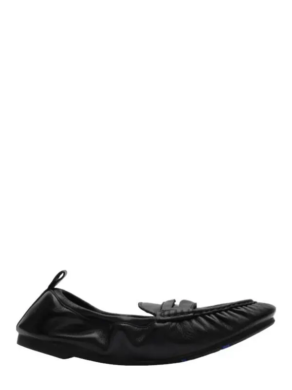 Burberry Leather Loafers With Check Plaque - Black