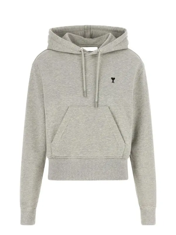 AMI Paris Long-sleeve Hoodie With Embroidered Logo - Grey