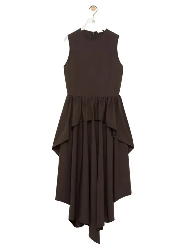 Loewe Asymmetric Draped Ruffled Waist Dress - Brown