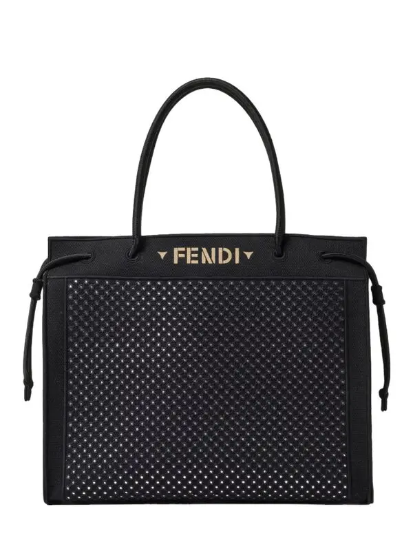 Fendi Magic Shopper Large Embroidered Fabric Shopper With Mirrors - Black
