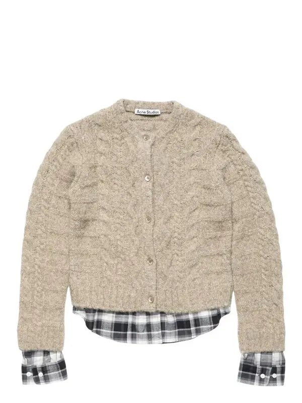 Acne Studios Cable Knit Cardigan With Layered Shirting Detail - Medium Beige