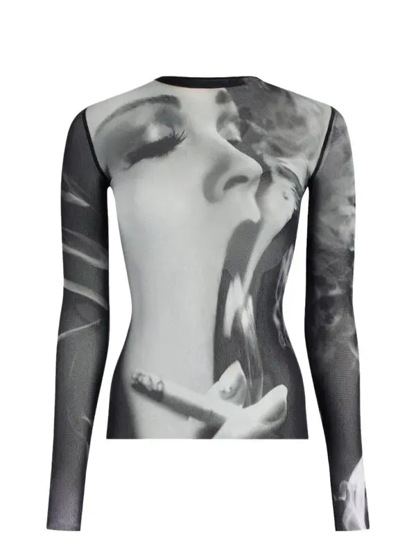 JEAN PAUL GAULTIER Smoking Portrait Mesh Long-sleeve T-shirt - Gray