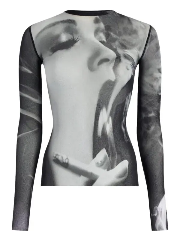 JEAN PAUL GAULTIER Smoking Portrait Mesh Long-sleeve T-shirt - No