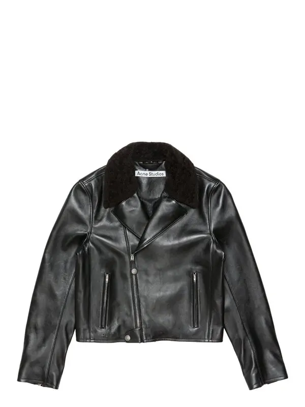 Acne Studios Leather Biker Jacket With Detachable Shearling Collar - Black
