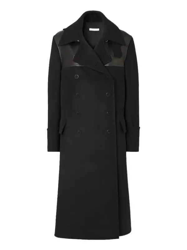 Fendi Wool And Leather Double-breasted Parka - Black