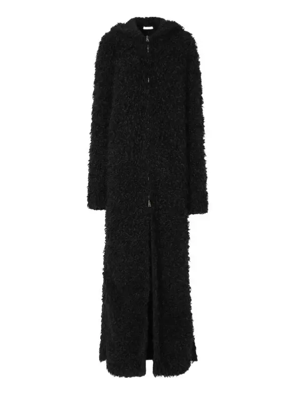 Fendi Long-pile Mohair And Wool Coat With Hood - Black