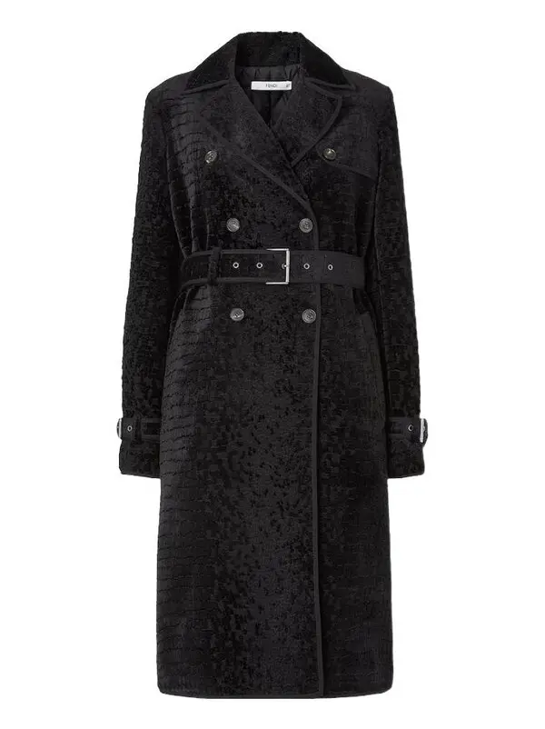 Fendi Animalia Velvet Trench Coat - Black