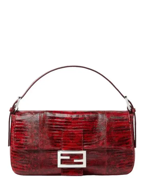 Fendi Baguette 26424 Burgundy Lizard-leather Bag - Red