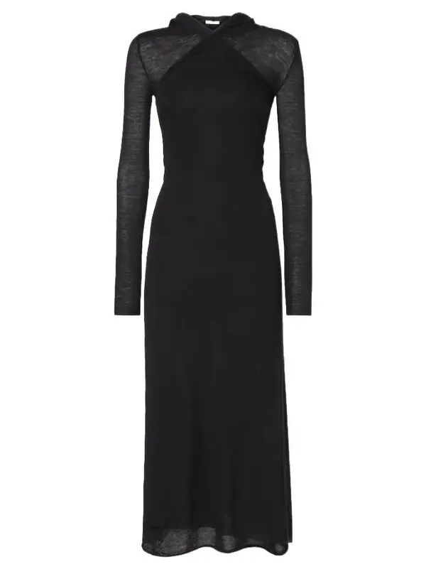 Fendi Long Sleeve Wool Yarn Midi Dress - Black
