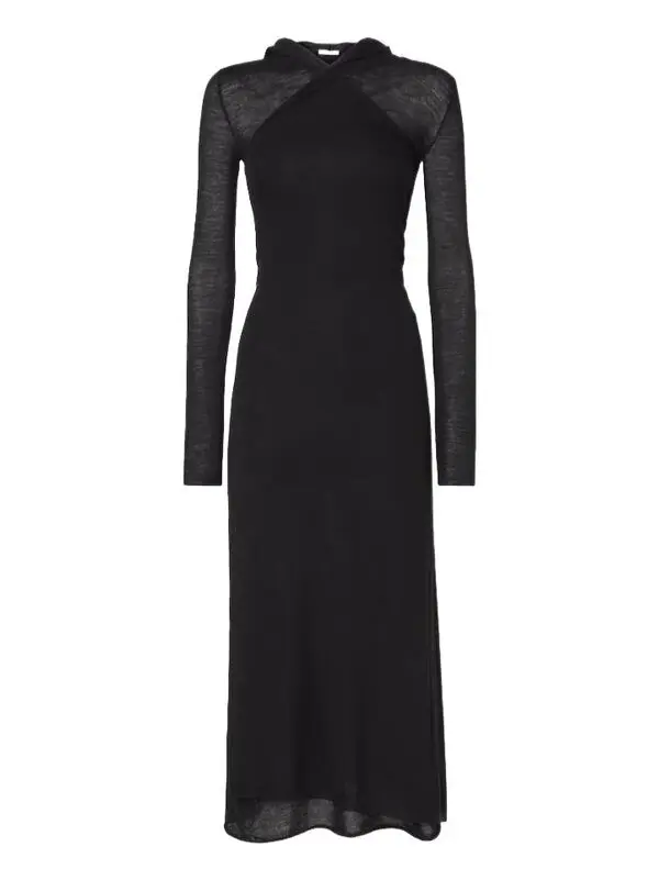 Fendi Long Sleeve Wool Yarn Midi Dress - Black