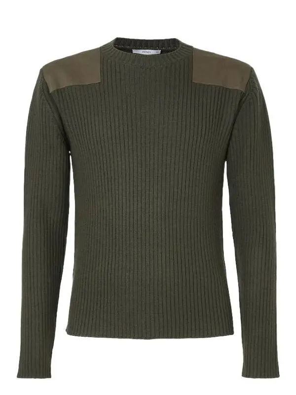 Fendi Ribbed Wool Jumper With Shoulder Patches - Green