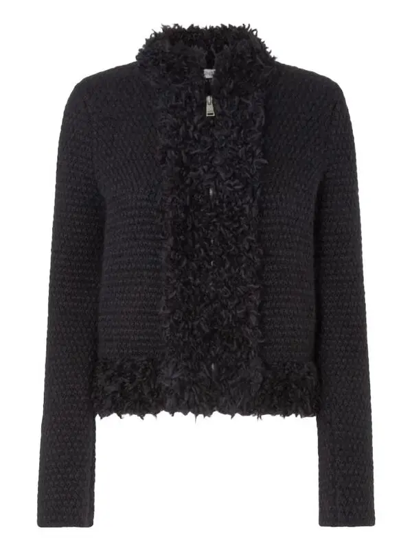 Fendi Mohair And Wool Jacket With Fur-effect Trim - Black