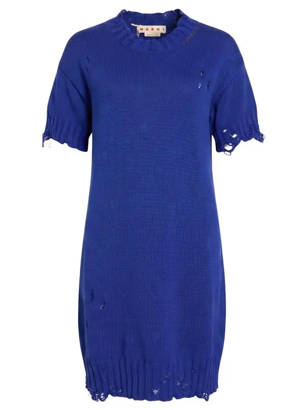 Marni Knitted Dress With Embroidered Logo - Blue