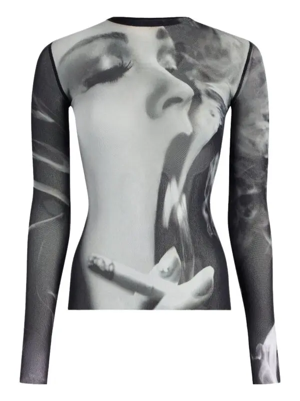 JEAN PAUL GAULTIER Long Sleeve Mesh Portrait Top - Black