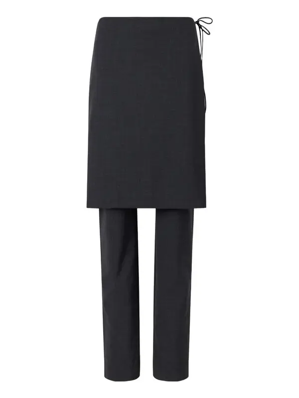 ST. AGNI Wool Layered Pants With Detachable Wrap Skirt - Deep Graphite