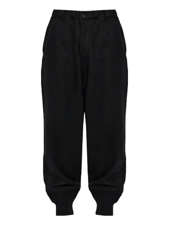 Yohji Yamamoto Ribbed Cuff Tapered Pants - Black