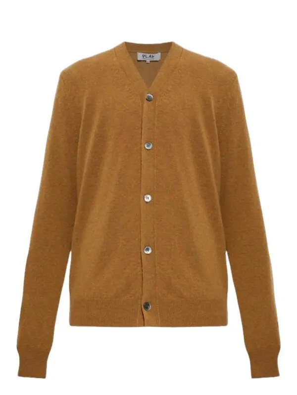 Play Comme Des Garcon Ribbed V-neck Knit Top - Brown