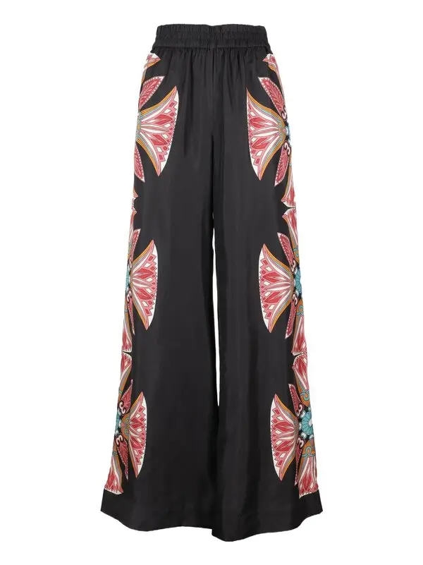 La DoubleJ Lotus-print Silk Palazzo Pants - Black