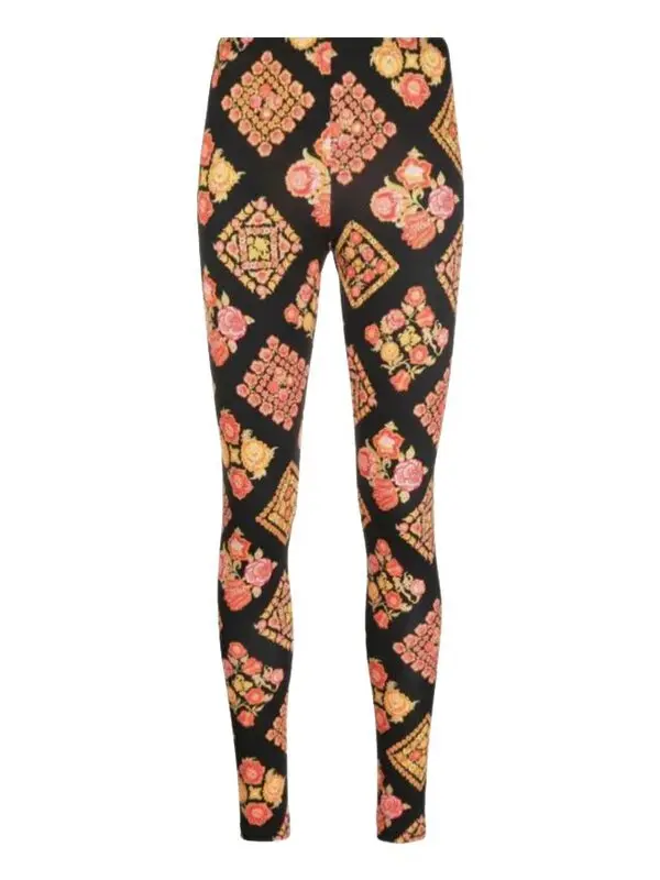 La DoubleJ Floral Check Leggings - Black