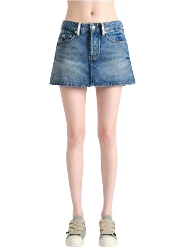 Alexander Wang Denim Mini Shorts With Crystal Embellished Belt Loops - Blue
