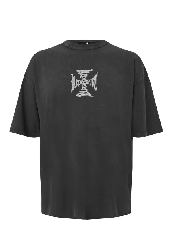 REPRESENT Crewneck Shortsleeve Top With Gothic Cross Print - Black
