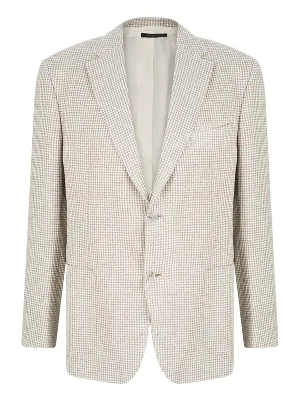 Brioni Ravello Single-breasted Linen Blend Houndstooth Check Blazer - Beige