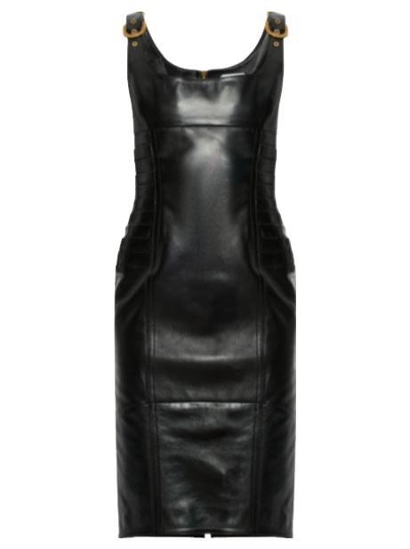 Versace Nappa Leather Midi Dress - Black