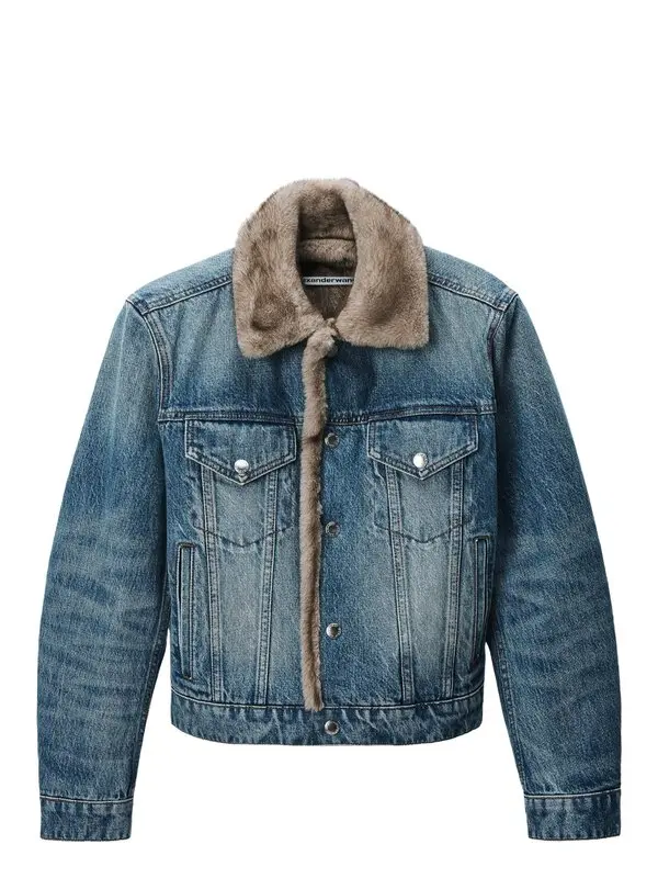 Alexander Wang Faux Fur Lined Denim Trucker Jacket - Medium Indigo
