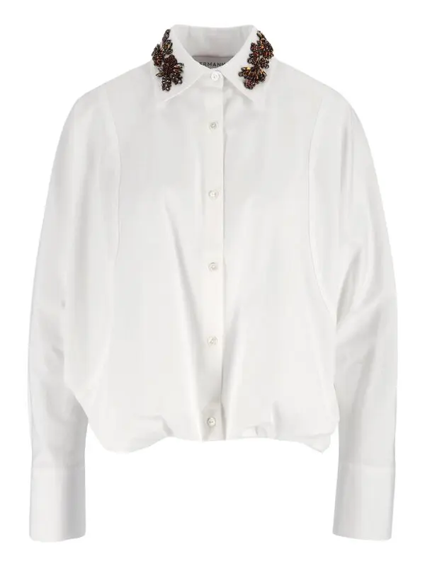 ERMANNO FIRENZE Embellished Collar Long Sleeve Shirt - White