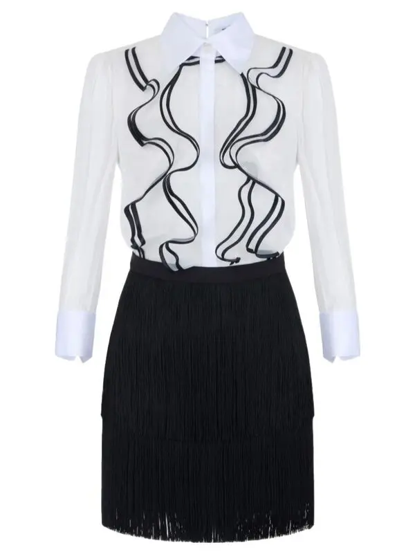 Elisabetta Franchi Pleated Shirt Dress With Fringe Skirt - Multi-color