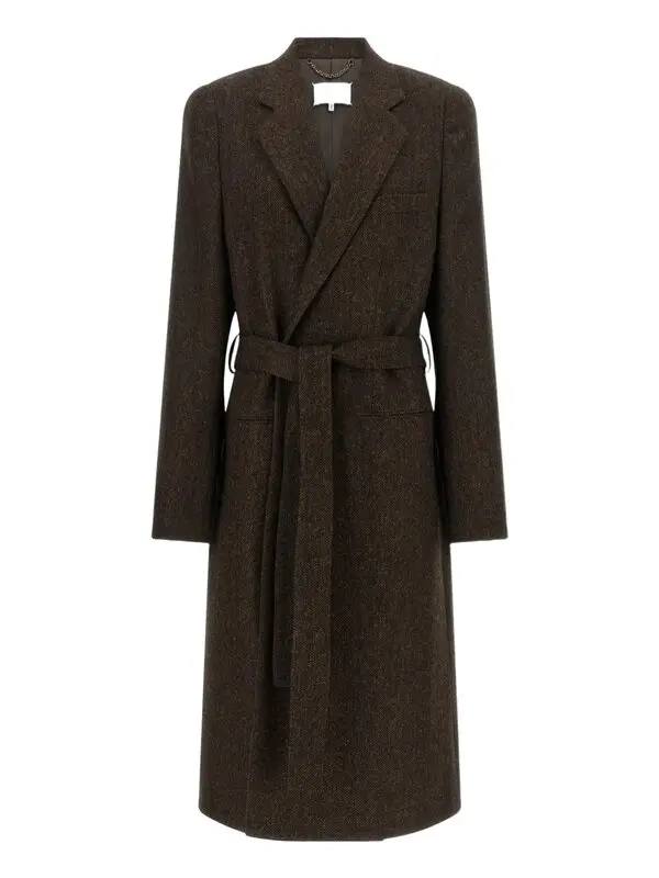 MAISON MARGIELA Four Stitches Belted Wool Coat - Brown