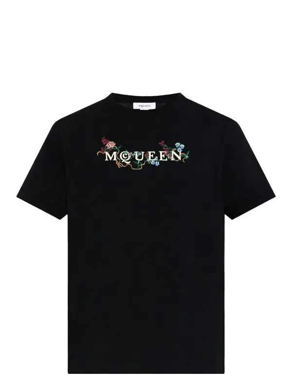 Alexander McQueen Floral Logo Printed T-shirt - Black