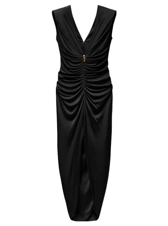 Versace Draped Gown With Medusa Hardware - Black