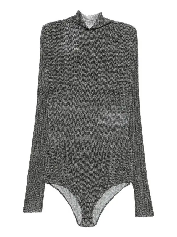MAISON MARGIELA Long-sleeve Bodysuit With Herringbone Print - Grey