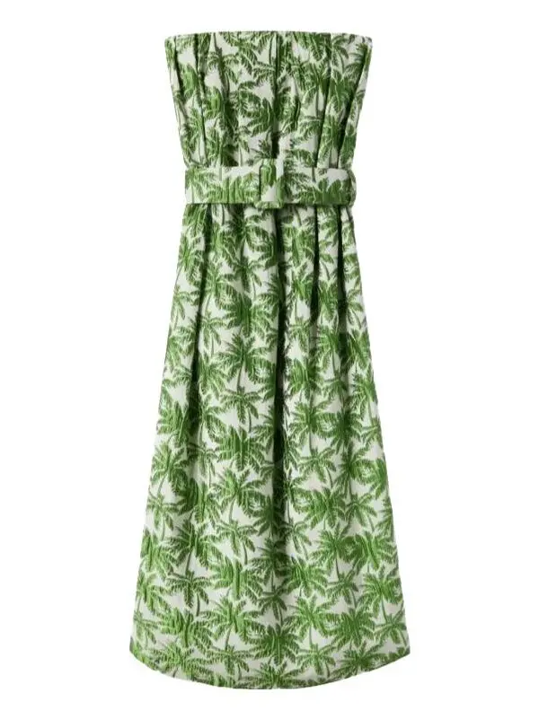 La DoubleJ Filter Palm-print Strapless Midi Dress - Green