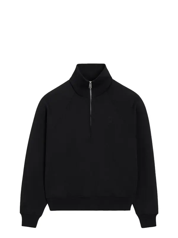 AMI Paris Cotton Zip Sweatshirt With Embossed Logo - Black