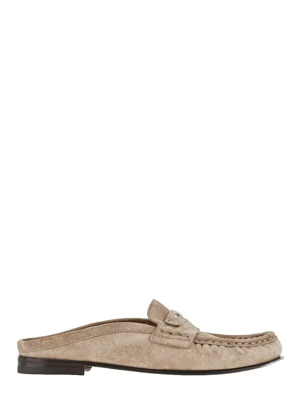 Fendi Suede Leather Gathered Detail Sabots - Beige