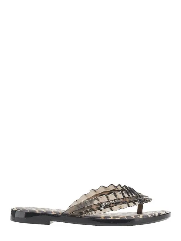GANNI X Melissa Rubber Thong Slides With Leopard Print Footbed - Black