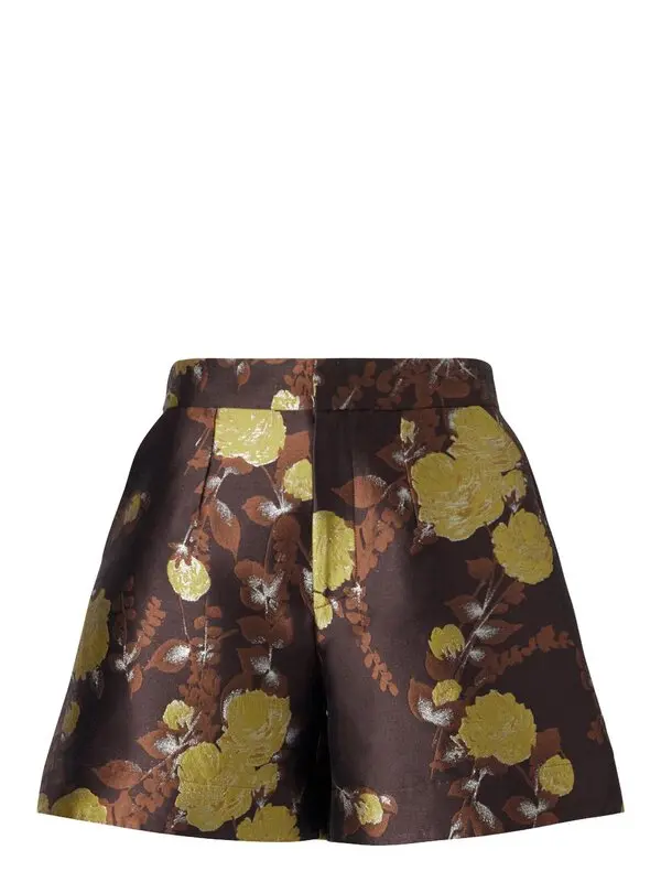 La DoubleJ Floral Jacquard Satin Shorts - Metallic