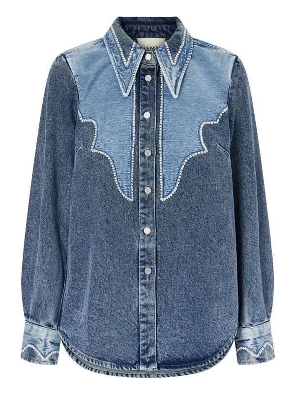 ALEMAIS Jesse Embroidered Denim Shirt - Blue