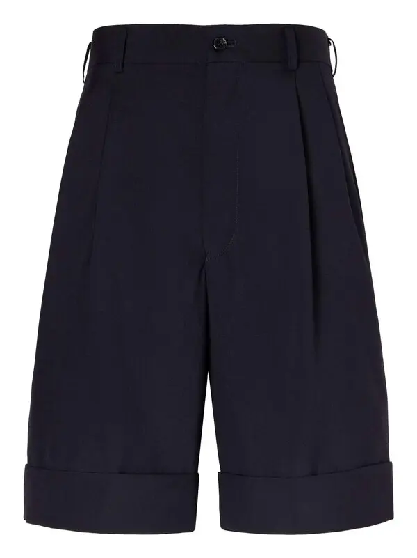 Comme Des Garçons Pleated Wool Shorts - Navy
