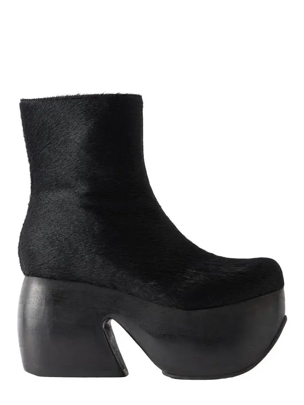 Comme Des Garçons Calf Hair Ankle Boots - Black