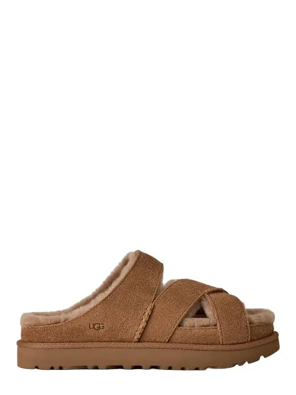 UGG Greenport Cross Strap Slide Sheepskin Slippers - Chestnut