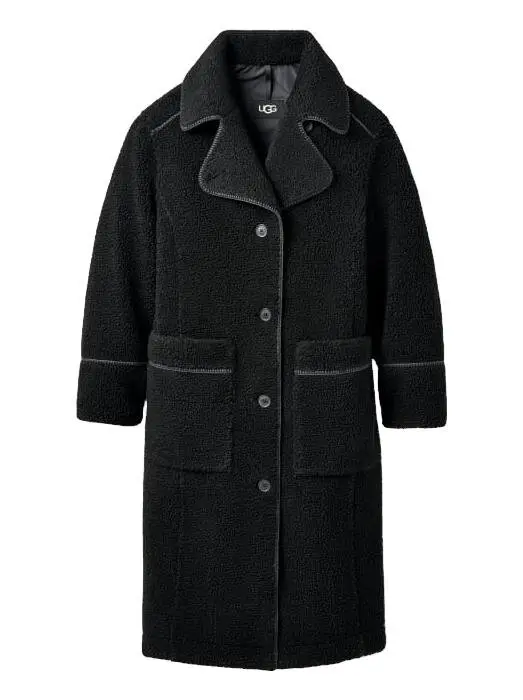 UGG Fleece Plush Coat With Contrast Stitching - Black