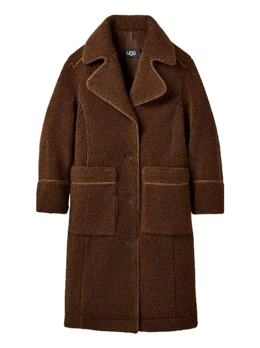 UGG Fleece Plush Coat With Contrast Stitching - Deep Nutmeg