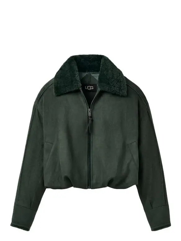 UGG Coleta Faux Suede Bubble Jacket With Faux Fur Trim - Arugula