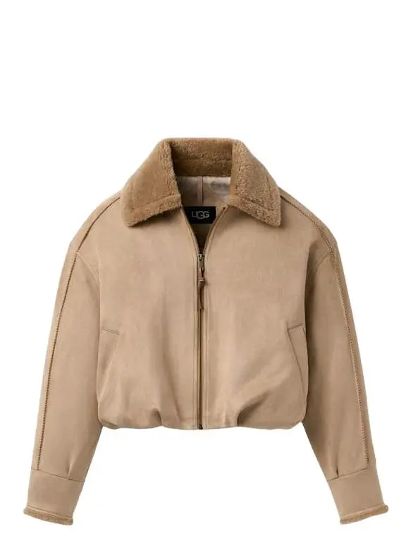 UGG Coleta Faux Suede Bubble Jacket With Faux Fur Trim - Sand