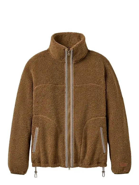 UGG Braid Full-zip Fleece Jacket With Stand Collar And Metal Trims - Coffee Grounds